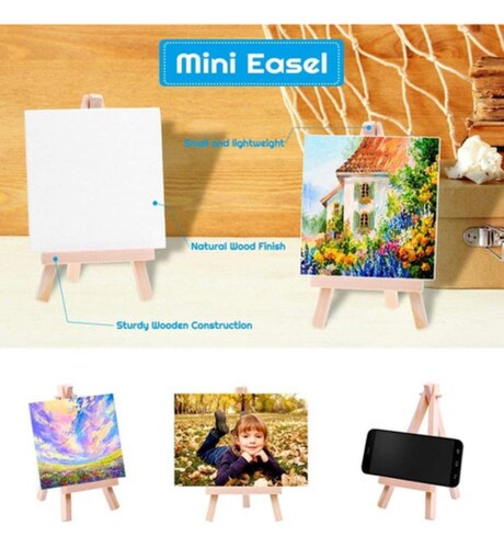 Mini Caballete De Madera Con Lienzo Para Pintura 20 Piezas blanco.