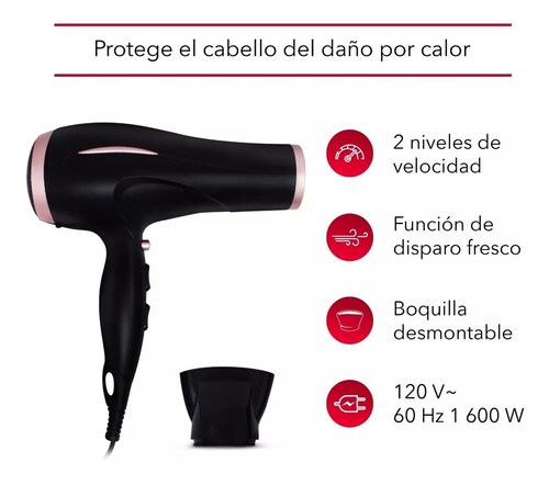 Rca Secadora De Cabello Con Boquilla Desmontable Rc-p15 Color Negro