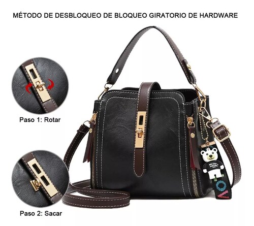 Bolsa Dama Crossbody Moda Hombro Mano Correa Ajustable color: NEGRO