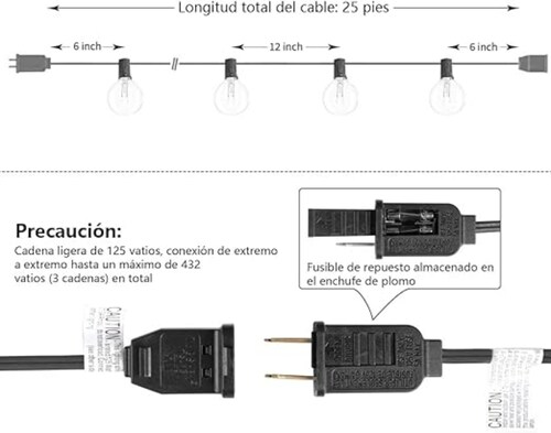 Guirnalda De Luces Para Exterior 15M 25+2 Luces Exterior, G40 Luces Para Jardín Para Exterior ...