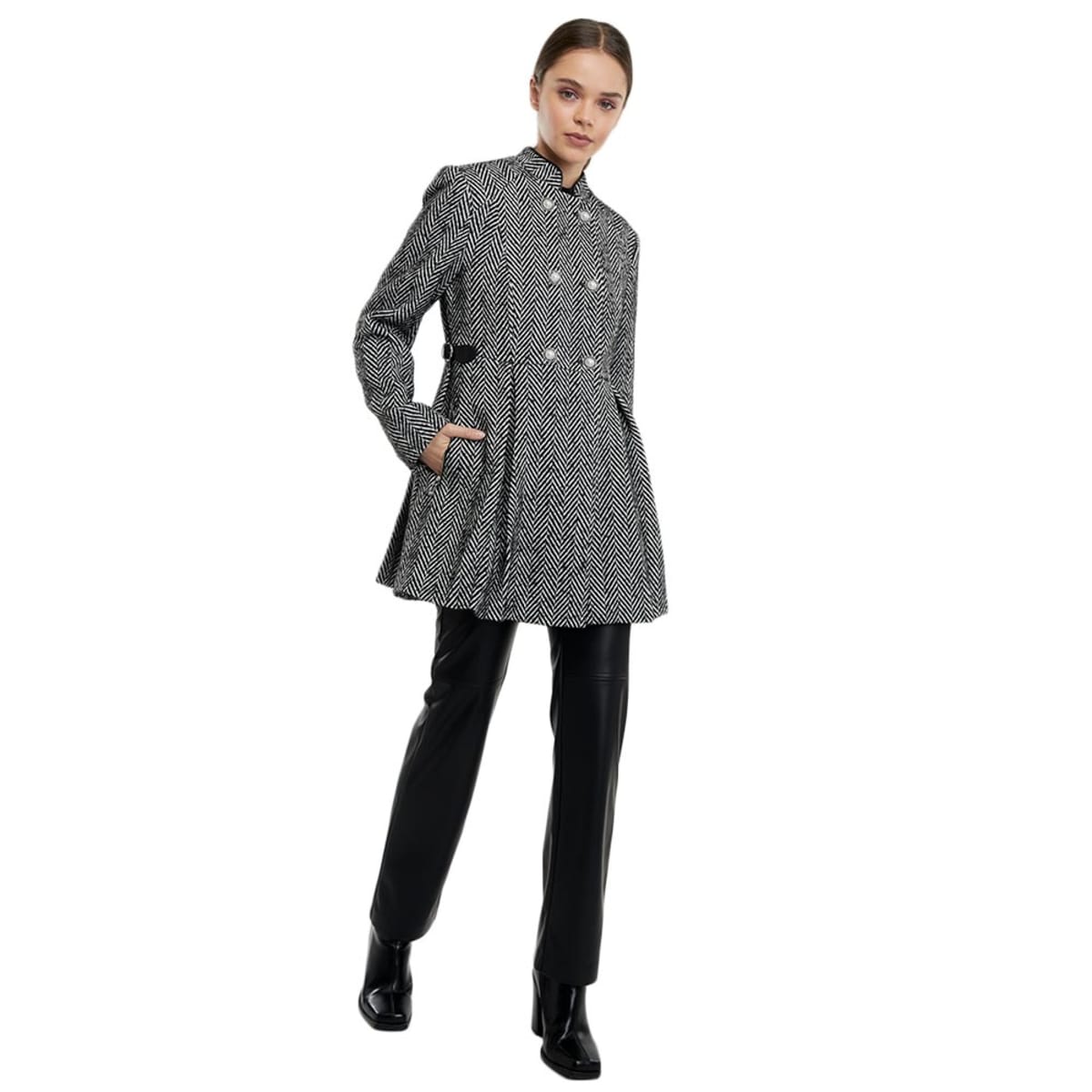 Abrigo plisado y cruzado para mujer, marca Schatz Woman, color negro ...