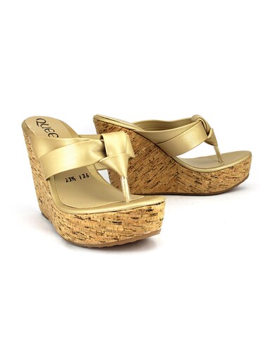 Plataforma Para Mujer Pata De Gallo Forrada En Corcho-Color Oro