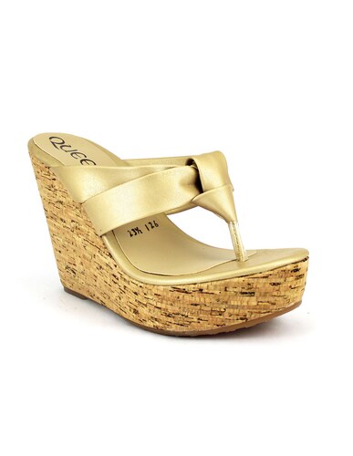 Plataforma Para Mujer Pata De Gallo Forrada En Corcho-Color Oro.
