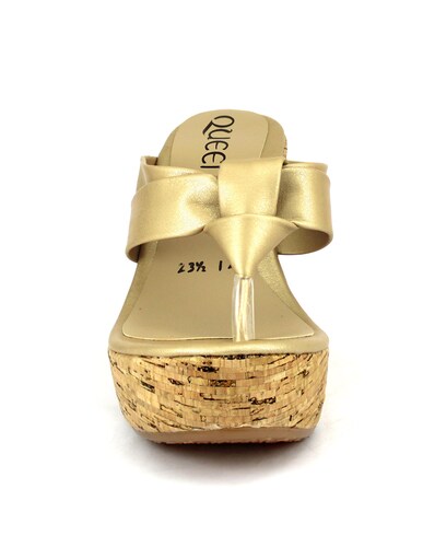 Plataforma Para Mujer Pata De Gallo Forrada En Corcho-Color Oro.