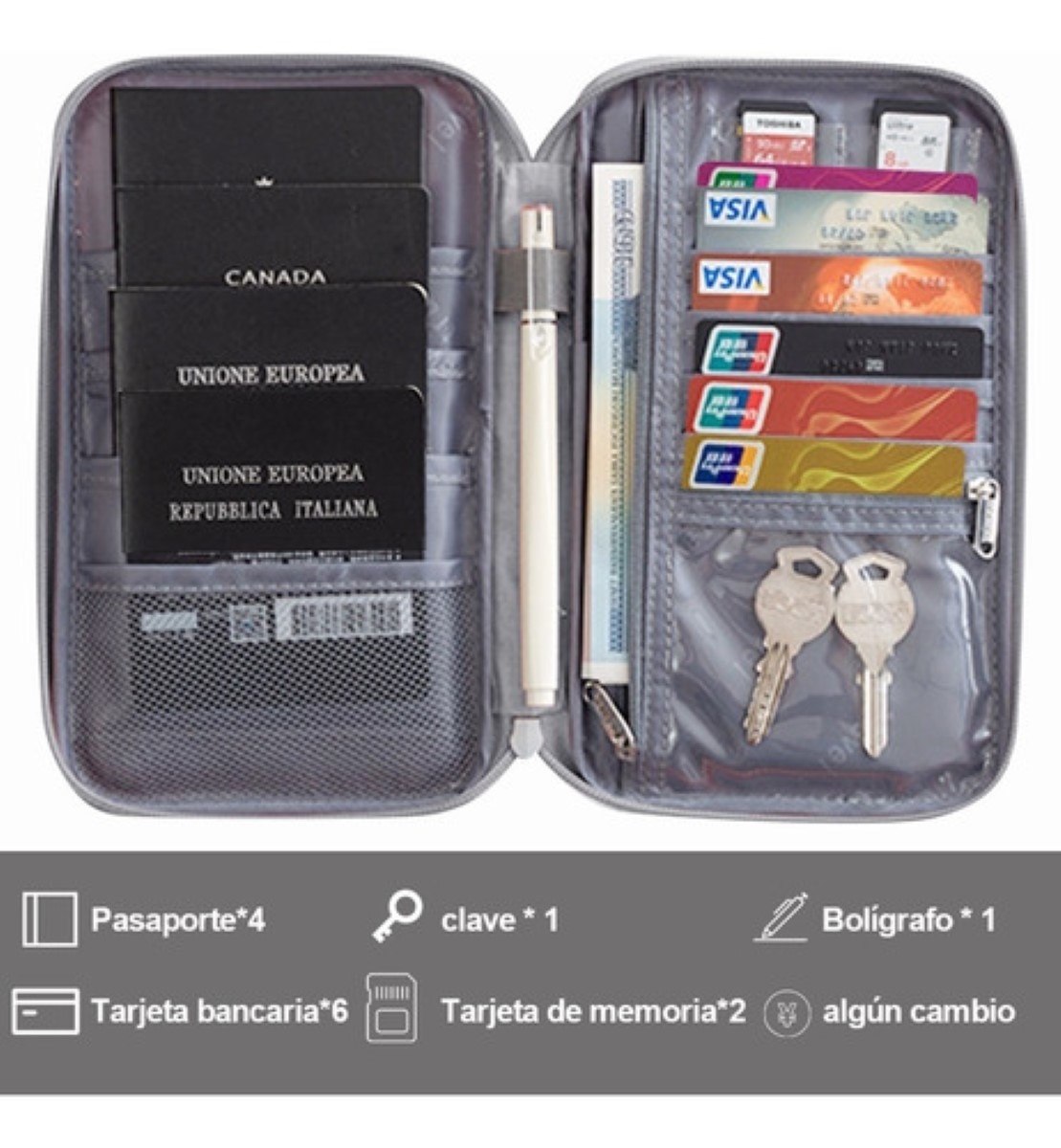 Cartera Porta Funda Pasaporte Documentos GRIS