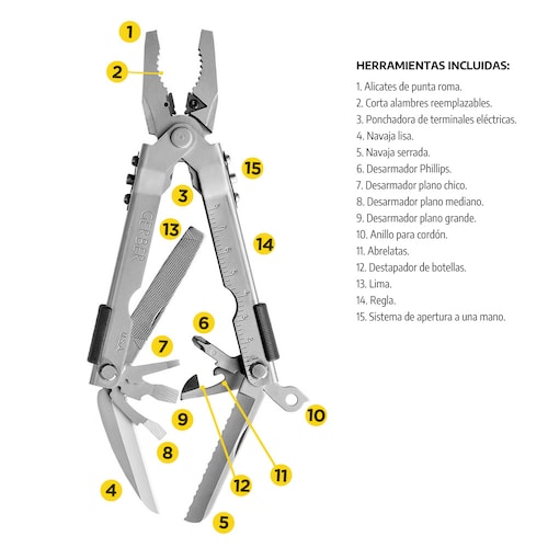 Multiherramienta MP600 Pinzas Punta Roma Plata Gerber