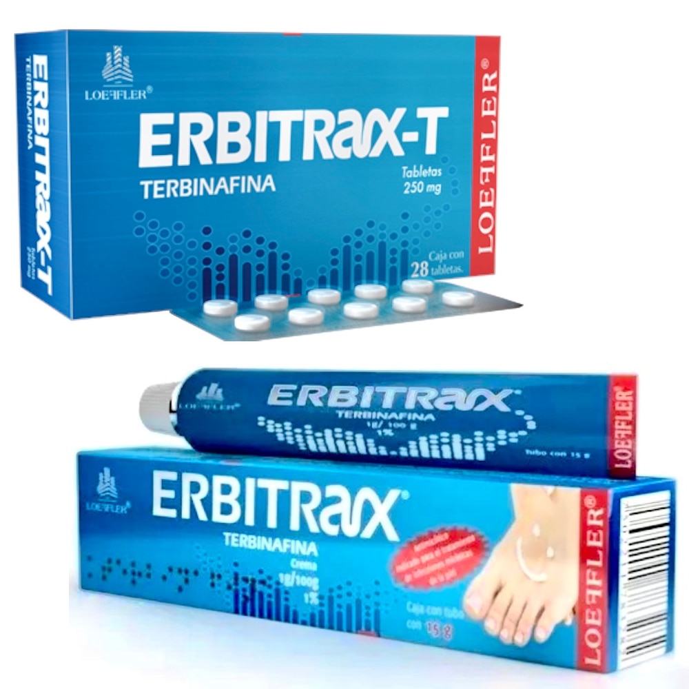 Tratamiento Medicamento Antimicótico Hongos Erbitax-T Terbinafina 28 Pastillas + 1 Crema Pomada ...