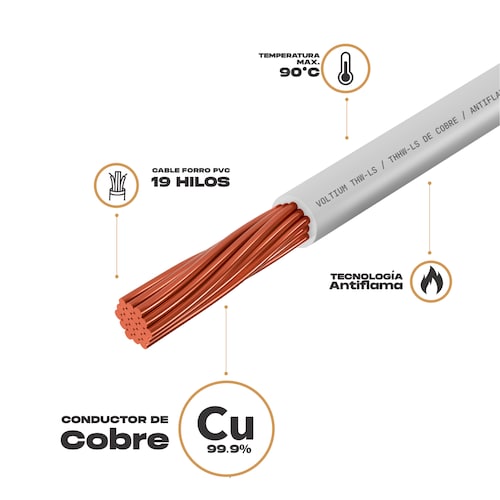 Cable Eléctrico Voltium Thw-ls / Thhw-ls, Calibre 14 Blanco 100% Cobre 100m