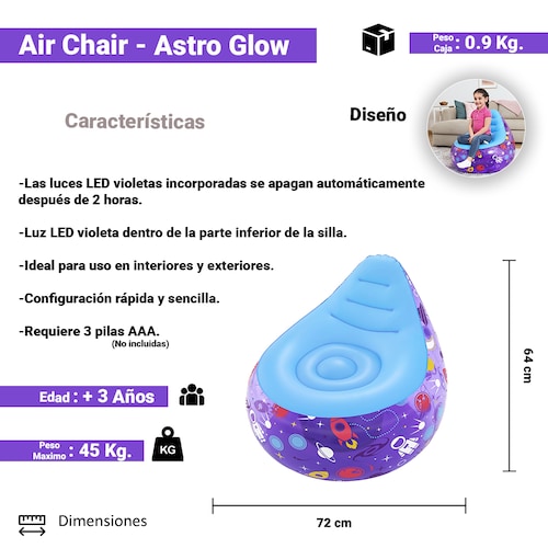 Sillon Inflable Infantil Bestway Puff Diseño Astro Led