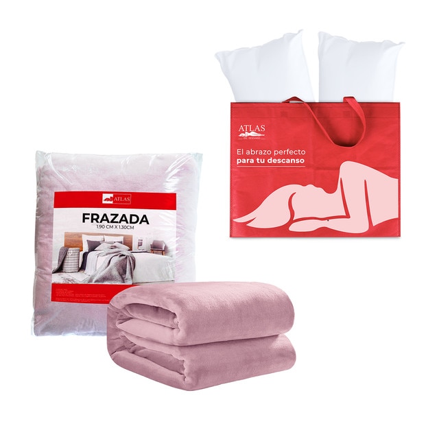 ALMOHADAS BASIC ATLAS 2 PACK + FRAZADA ROSA