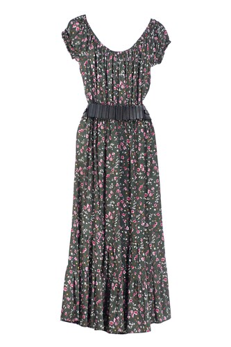 Vestido de dama A ÁNGELOZANO tipo Bardot color verde floreado, con ...