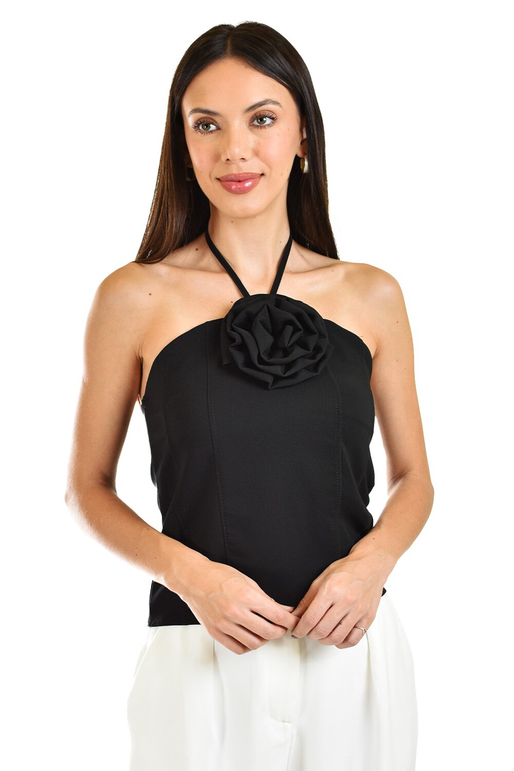 Top halter de flor Roman Fashion /Juvenil, 2222 (Negro)