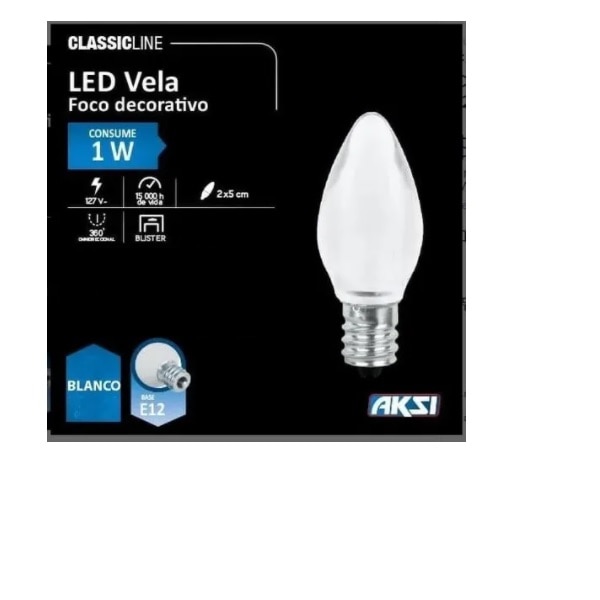 Foco decorativo led vela 1w base e12 aksi foco de color blanco - Sears
