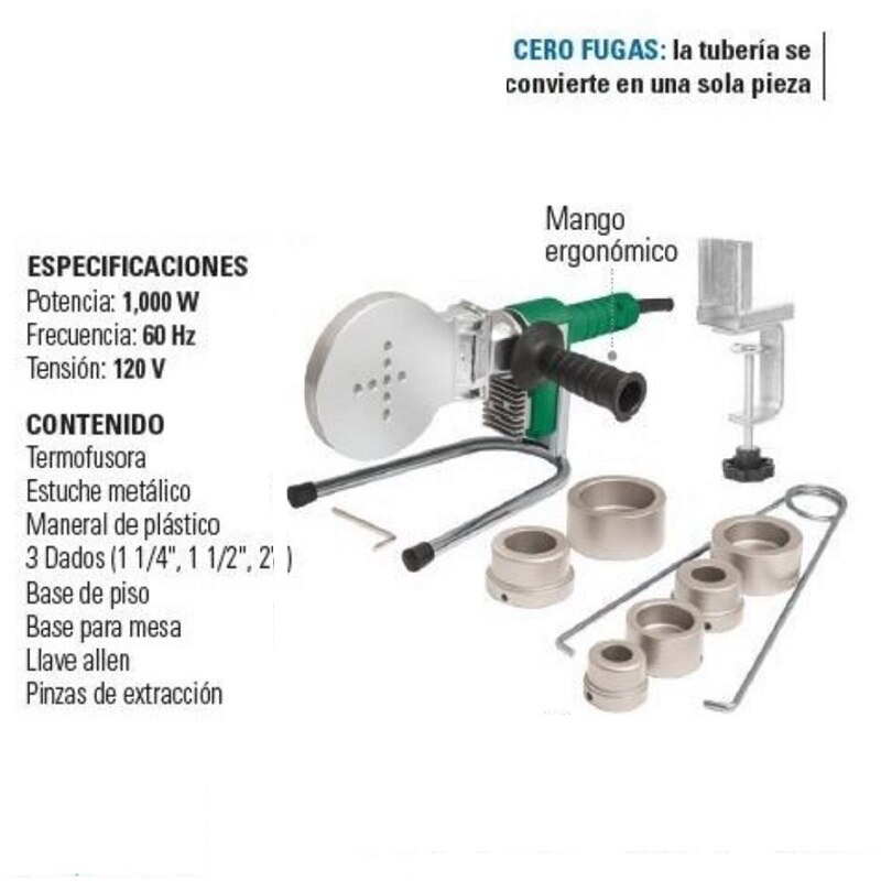 Termofusora ppr tubo plus tuberia 1,000 w con dados de 40, 50 , y 63 mm ...