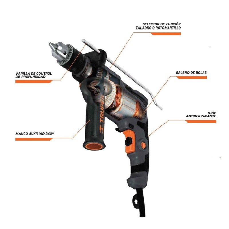Rotomartillo industrial 1/2", 650 w uso rudo continuo truper taladro ...