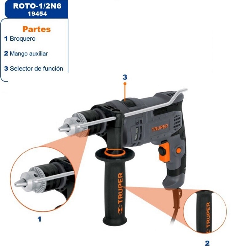 Rotomartillo industrial 1/2", 650 w uso rudo continuo truper taladro ...