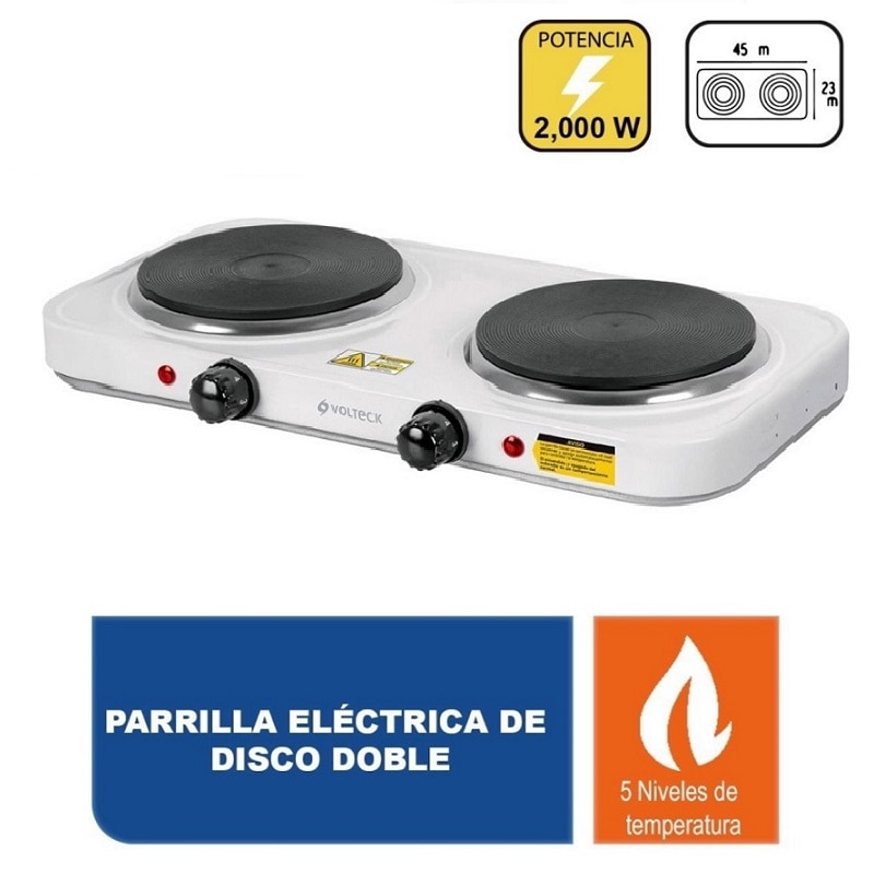 Parrilla electrica de disco portatil 2 quemadores doble plato volteck ...