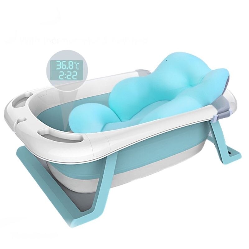 Tina para bebé plegable con termómetro y colchón color azul. - Sears