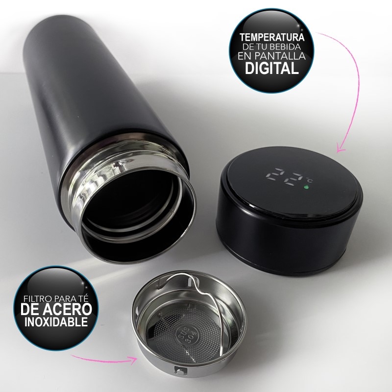 2 termos digital inteligente de acero inoxidable 500 ml c/u, libre bpa ...