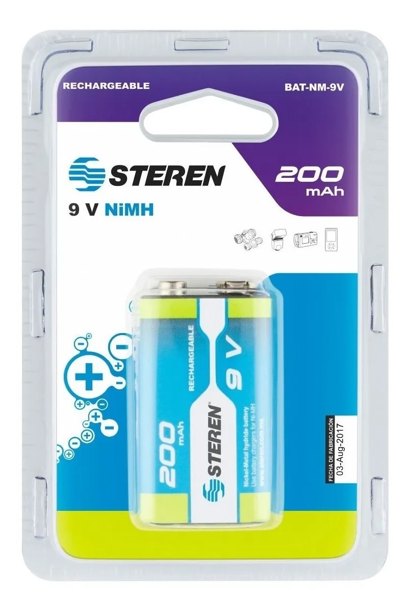 Bateria cuadrada recargable 9v steren bat-nm-9v ni-mh 200mah - Sears