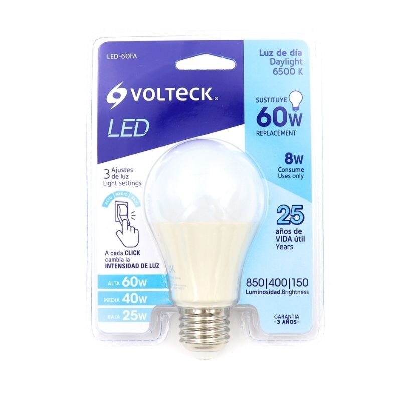 Foco led 8w luz de dia volteck 3 niveles de iluminacion pack 4pzas - Sears