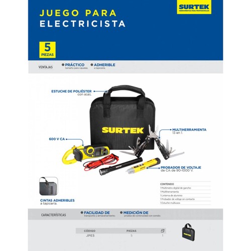 Juego Electricista + Multiherramienta 13en1 + Maletin Surtek