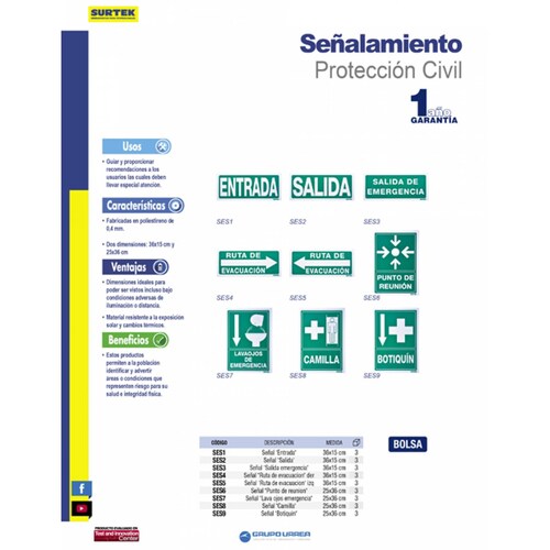 Letrero Camilla Señalamiento Proteccion Civil 1 Pieza Surtek