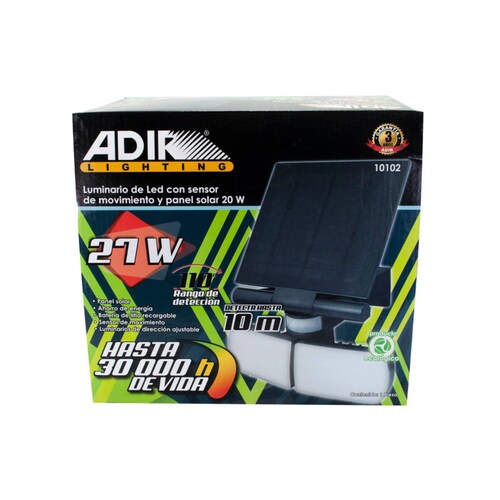 Lámpara Led 27w Sensor De Movimiento Y Panel Solar Adir