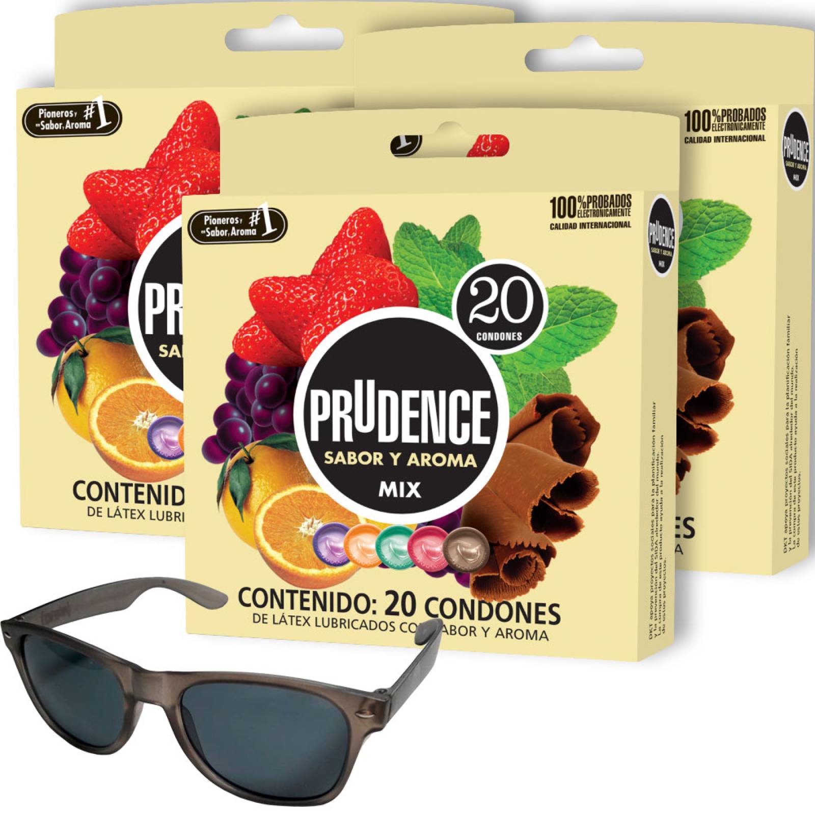 Condon 60 Condones Prudence Sabor Color y Aroma Mix + Lentes