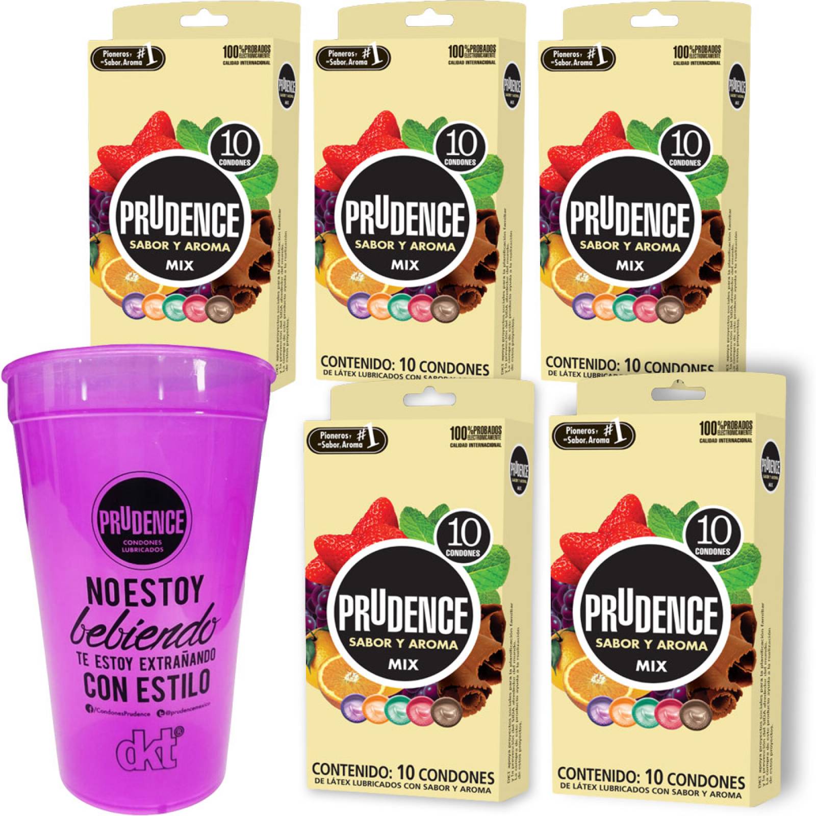 Condon 50 Condones Prudence Sabor Color Aroma Mix + Vaso