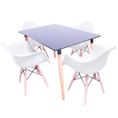 Mesa Eames Rectangular Con 4 Sillas Eames Brazos Vintage