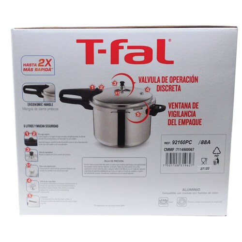 Olla Express De Presión 6 Qt Aluminio Easy Pressure Cooker T fal 92160pc