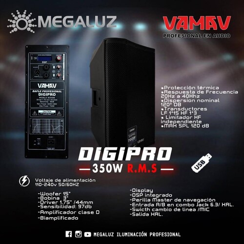 Bafle Amplificado Profesional Vamav DIGIPRO 500W Rms
