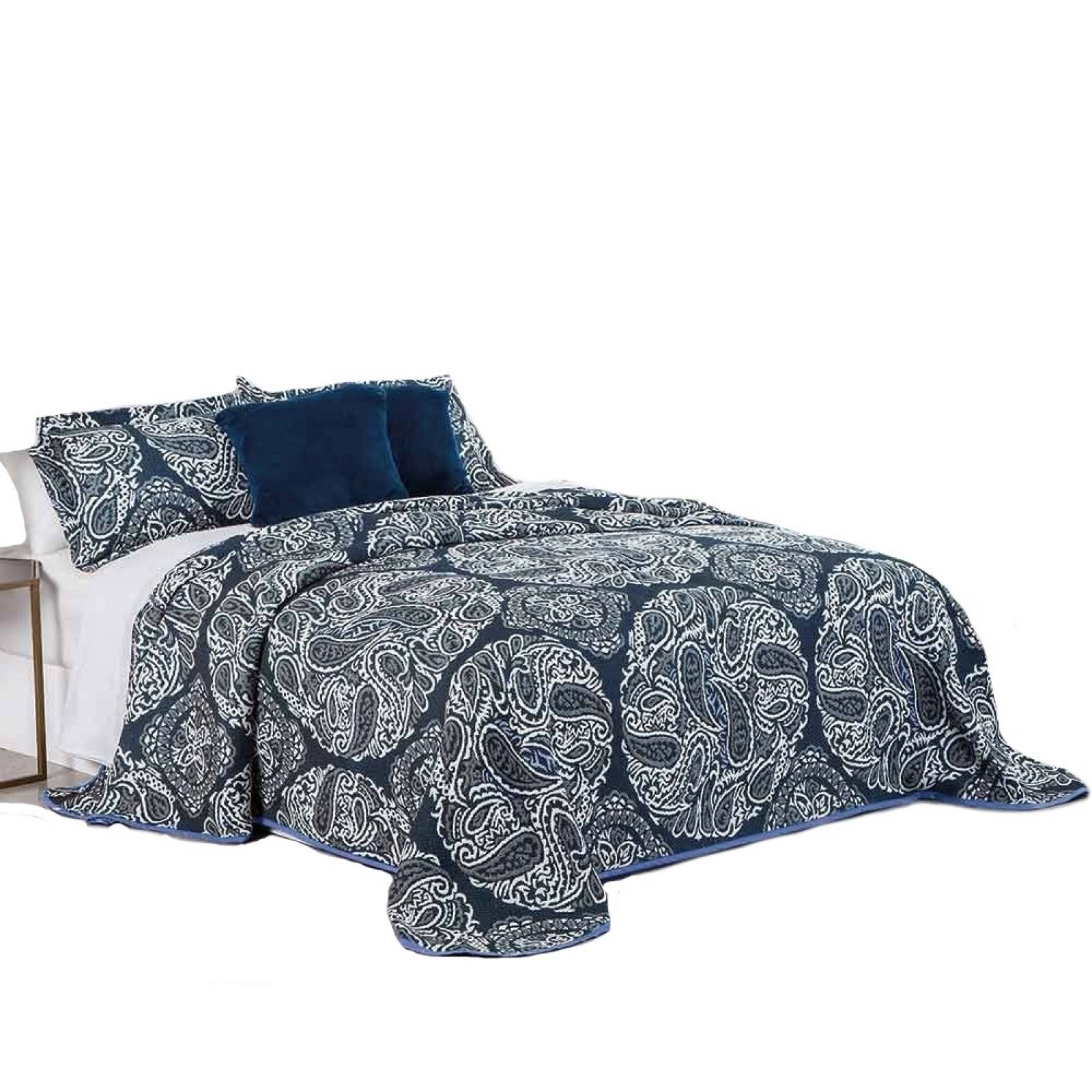 Colcha Jacquard Fiorela Matrimonial Poliester Azul Concord