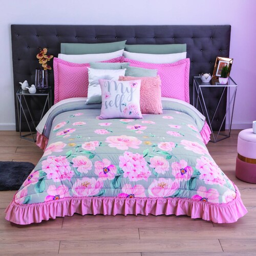 Colcha Matrimonial Jully Rosa C/Cojín Colchas Concord