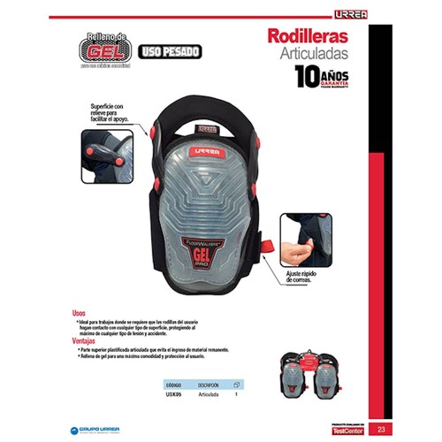 Rodilleras Articuladas Plastificada Rellenas C/Gel Urrea