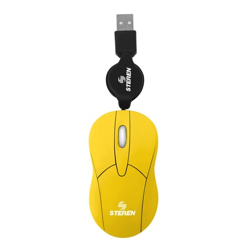 Steren Mouse USB con cable retráctil Amarillo