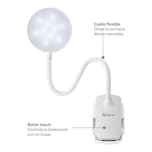 Steren Lámpara LED de luz fría, neutra o cálida, con cuello flexible ...