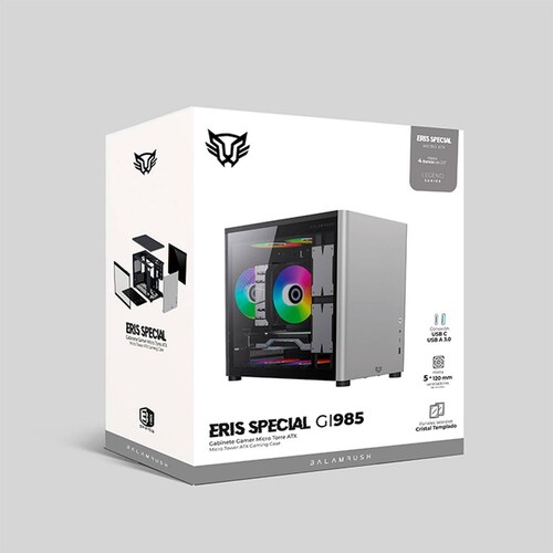 Gabinete Gamer BALAM RUSH ERIS SPECIAL GI985 M-ATX Mini Torre Cristal Templado USB-C Gris BR-935371