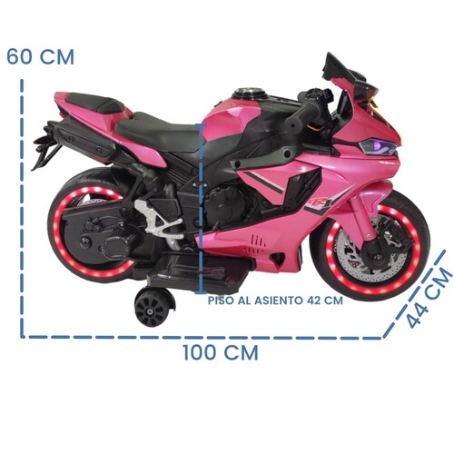 Motocicleta Montable Eléctrica Tres Ruedas Luz LED 12v - Rosa