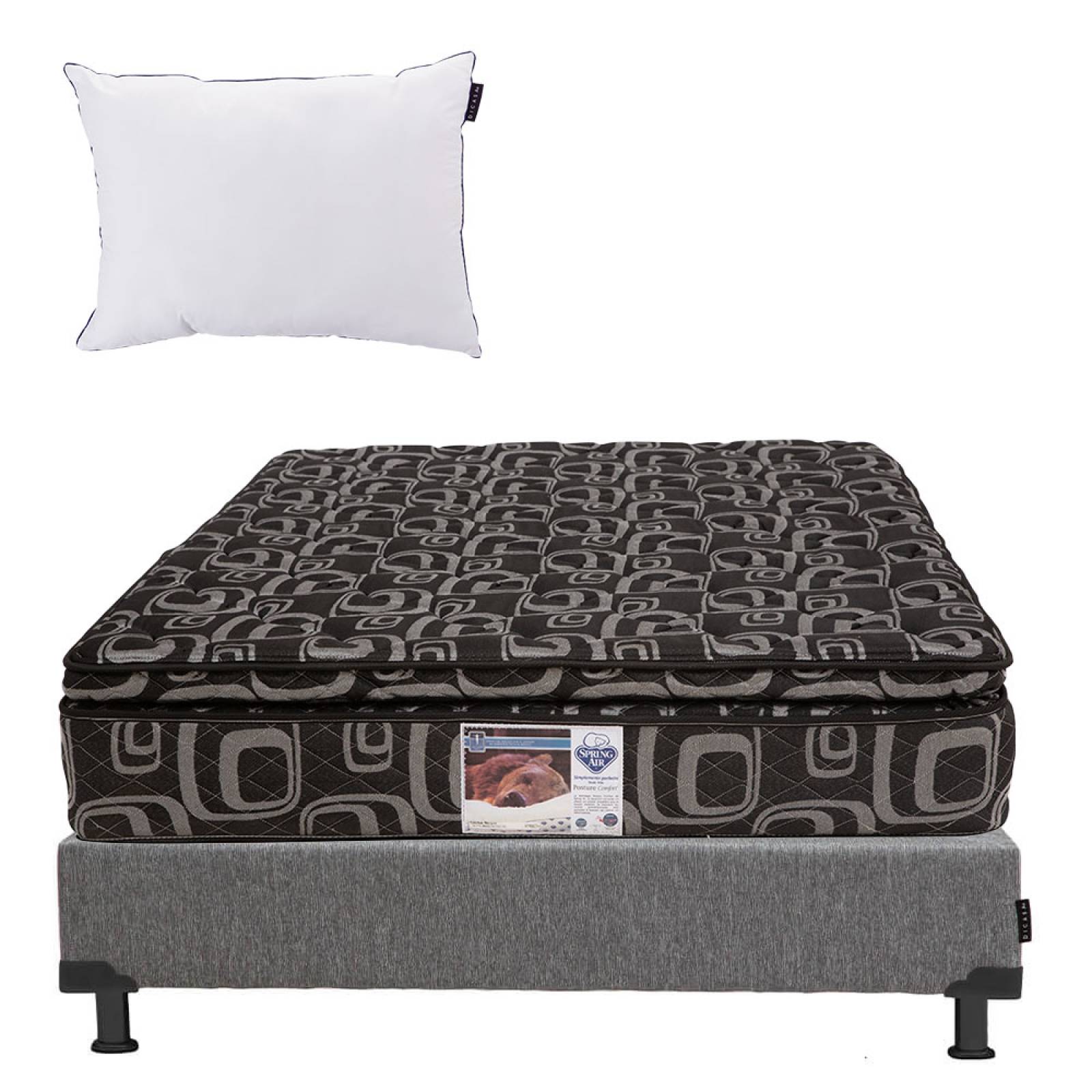 Colchon Individual Spring Air Morgan con Box Lino Gris y Almohada One