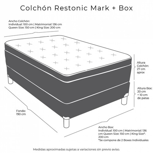 Colchón Queen Size Restonic Mark con Box y Sábanas