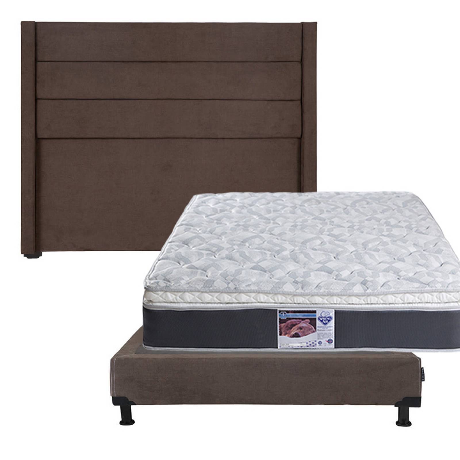 Colchon Matrimonial Spring Air Marte Con Cabecera Lugo y Box Chocolate