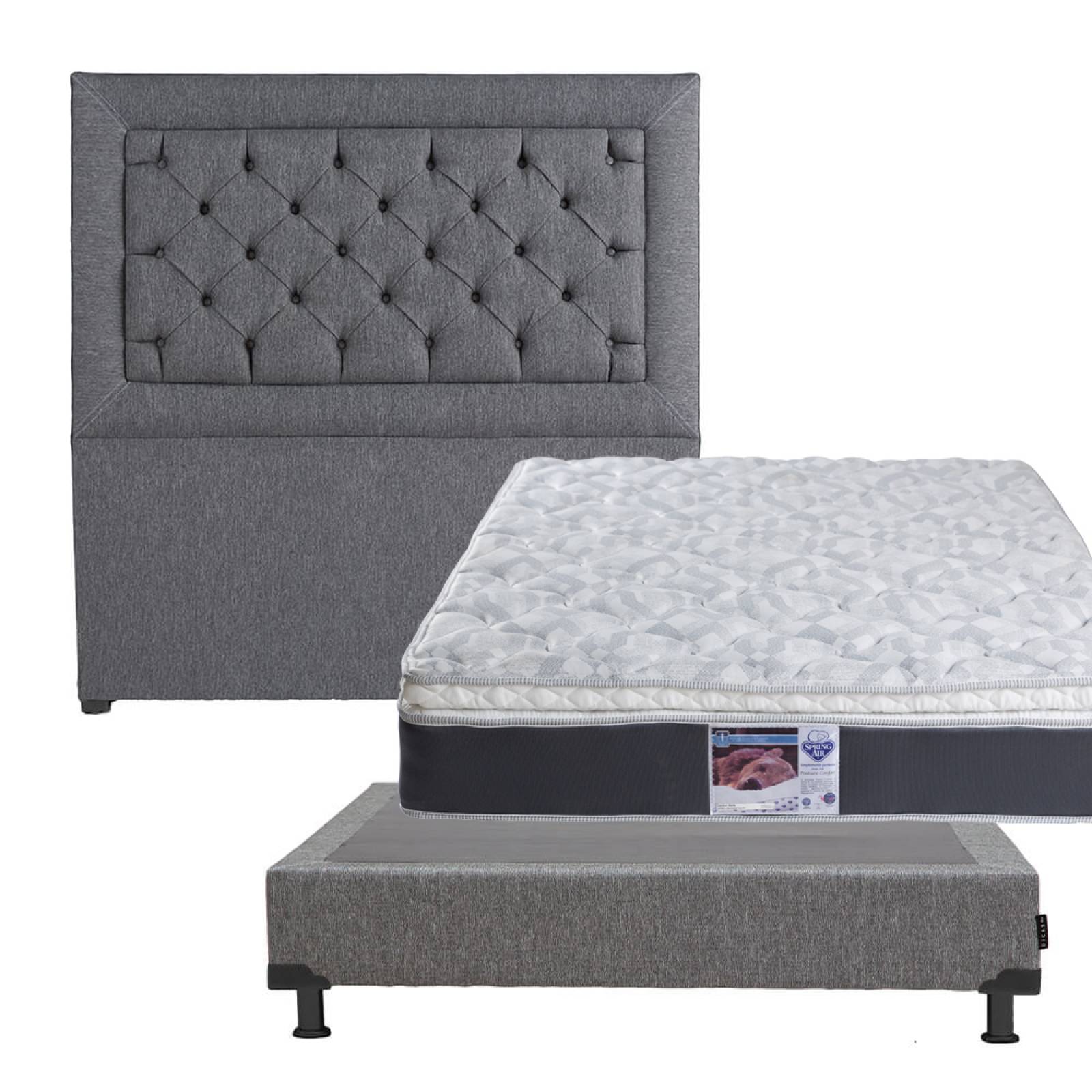 Colchon Matrimonial Spring Air Marte Con Cabecera Mary y Box Gris