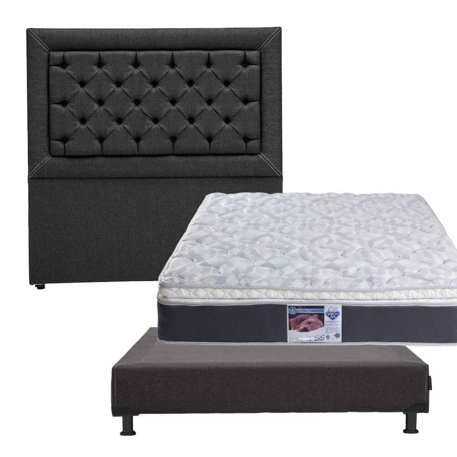 Colchon Matrimonial Spring Air Marte Con Cabecera Mary y Box Gris Oscuro
