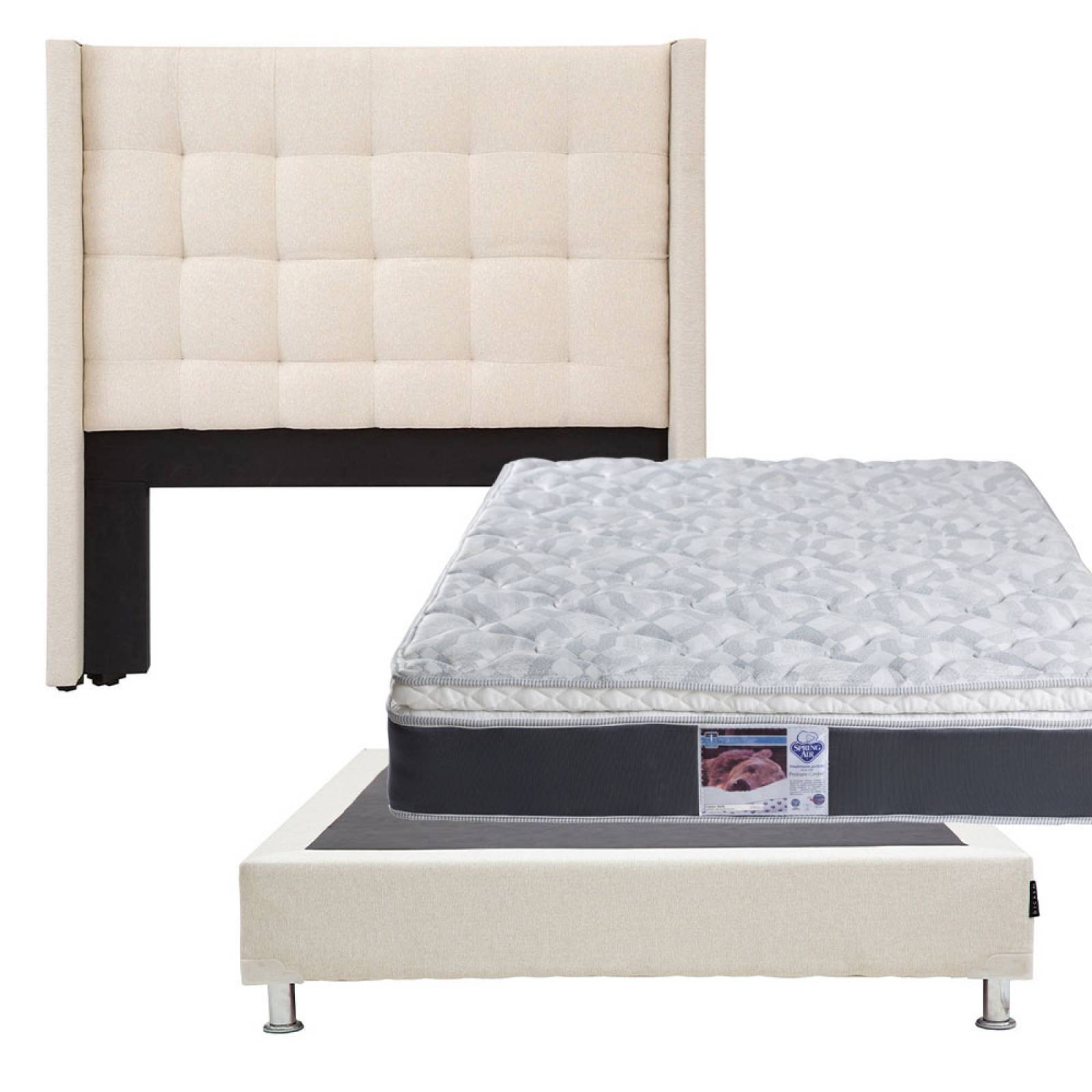 Colchon Matrimonial Spring Air Marte Con Cabecera Titan y Box Beige