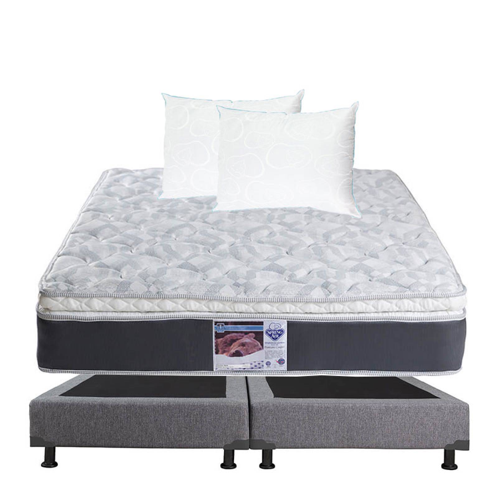 Colchon King Size Spring Air Marte Con Box Gris y 2 Almohadas Osos