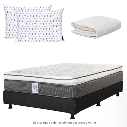 Colchon Queen Size Spring Air Phantom Con Box Negro Almohadas 2 Pack Y