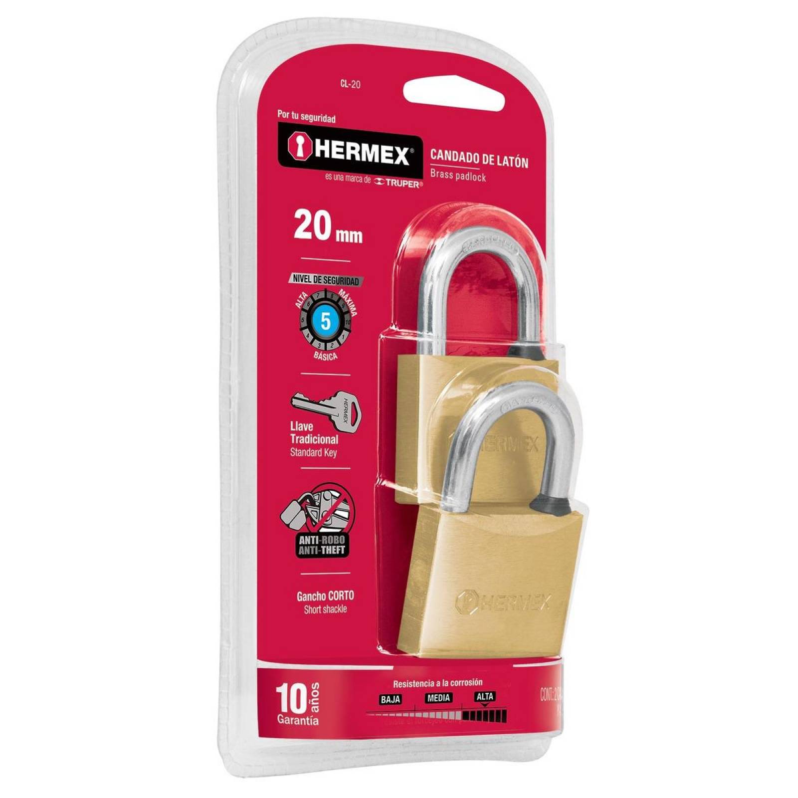 Candado De Latón 20mm 2 Pzas Hermex
