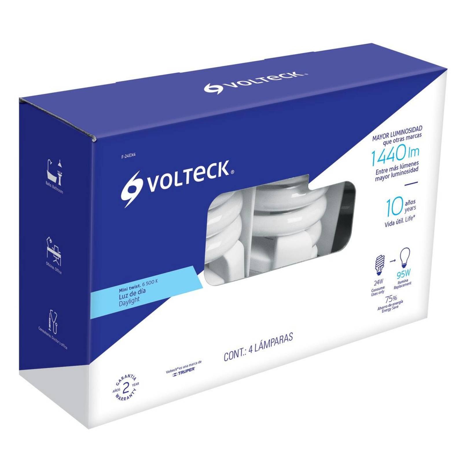 Foco 24 W Espiral T4 4 Piezas En Caja Volteck